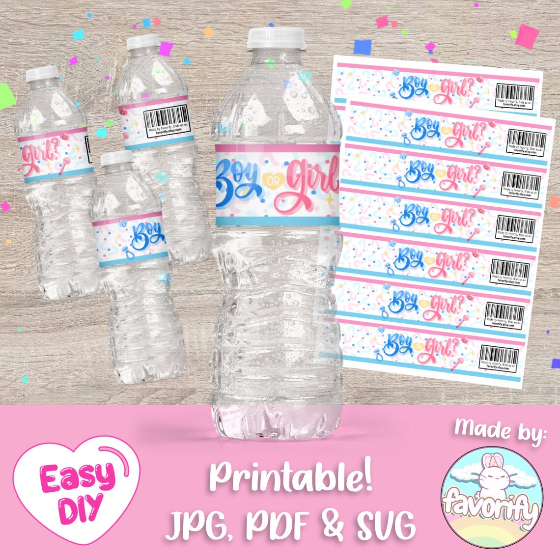 Gender Reveal Water Bottle Label - Bottle Wrap - Water Labels - Gender ...