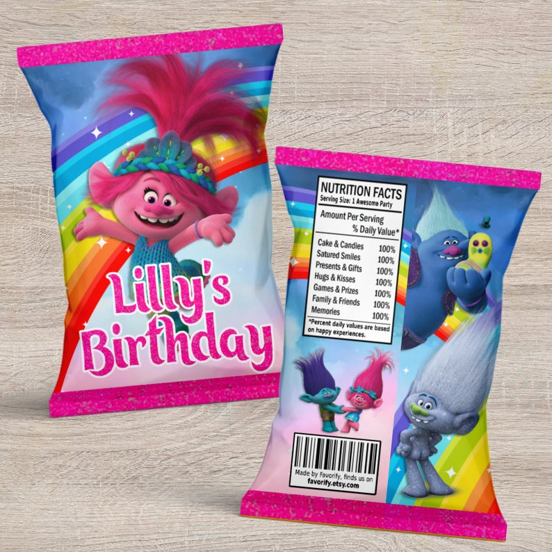 Trolls Chip Bags Wrapper Trolls Party Trolls Labels Girl Poppy Favor ...