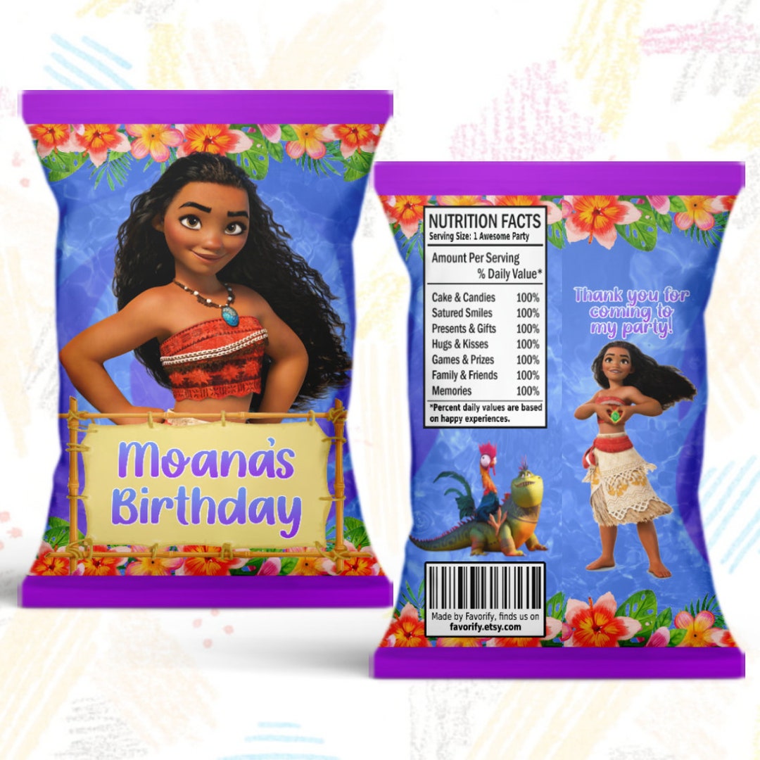 Moana Chip Bags Wrapper Moana Birthday Party Favor Bags Chips Digital ...