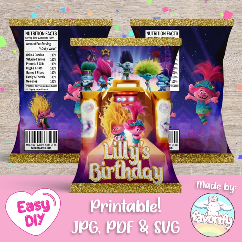 Trolls Chip Bags Wrapper - Trolls 3 Party - Trolls Labels - Girl ...