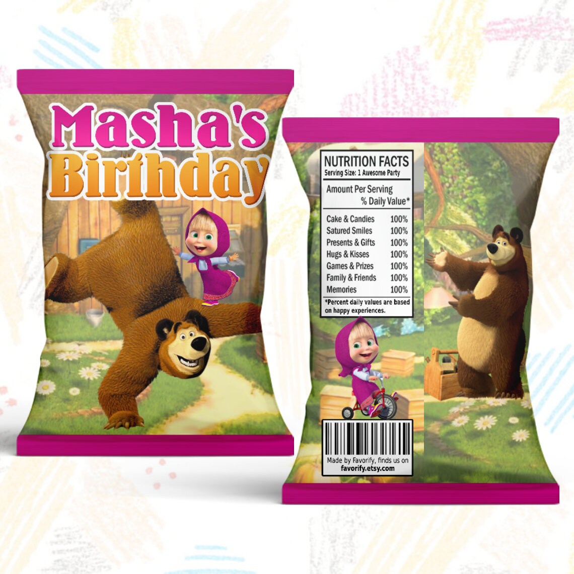 Masha and the Bear Chip Bags Wrapper Masha Party Favor Bags Chips ...