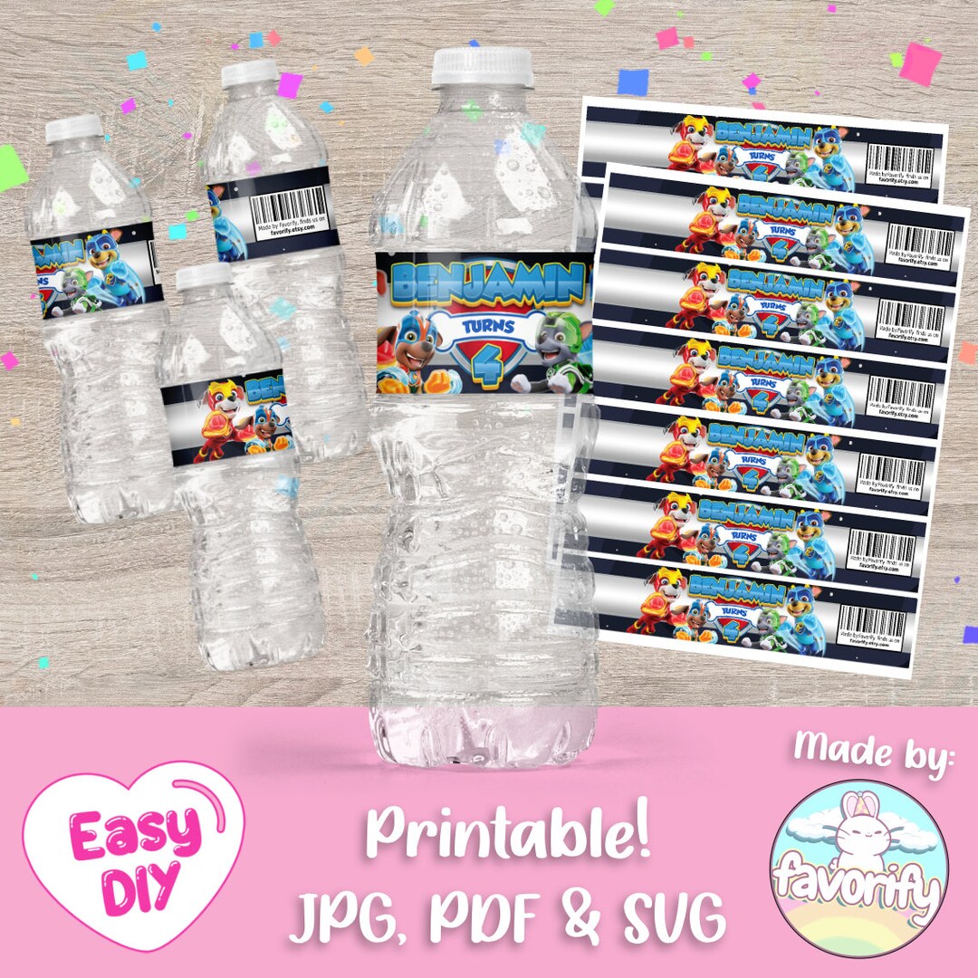 Paw Patrol Water Bottle Label Paw Patrol Party Mighty Pups Mighty Movie ...