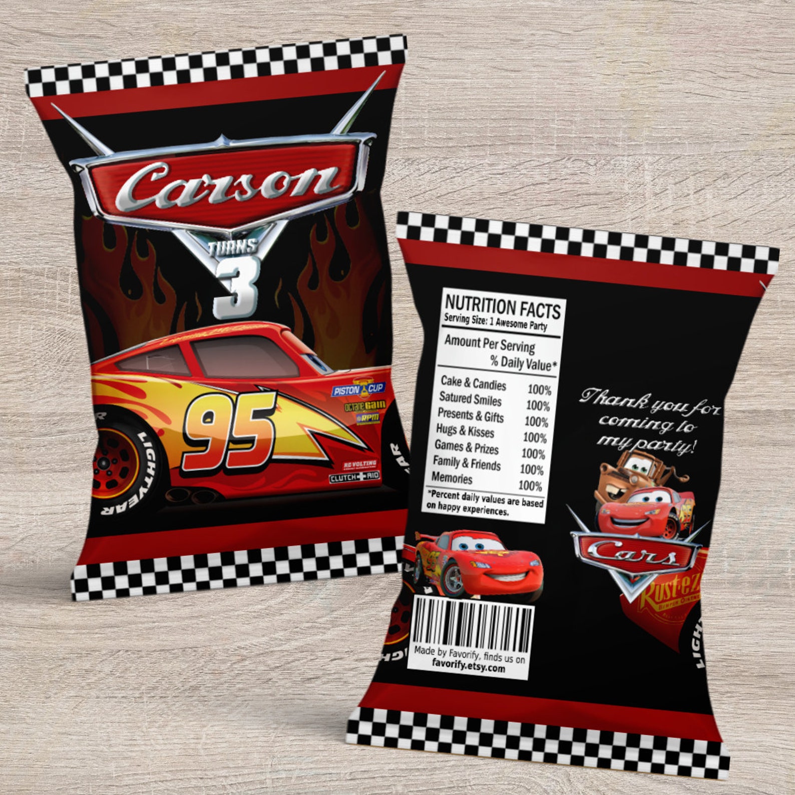 Cars Chip Bags Wrapper - Cars Party - Lightning Mcqueen - Cars Movie ...