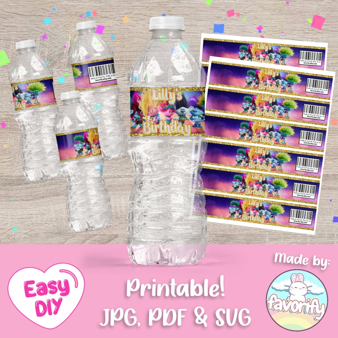 Trolls Water Bottle Label - Trolls 3 Party - Poppy - Bottle Wrap ...