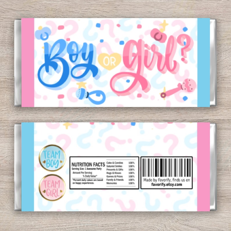 Gender Reveal Candy Bar Wrapper Chocolate Wrapper Gender Reveal Favor ...