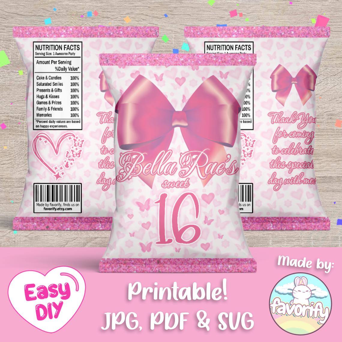 Sweet 16 Chip Bags Wrapper - Sweet Sixteen - 16 Birthday - Sixteen ...