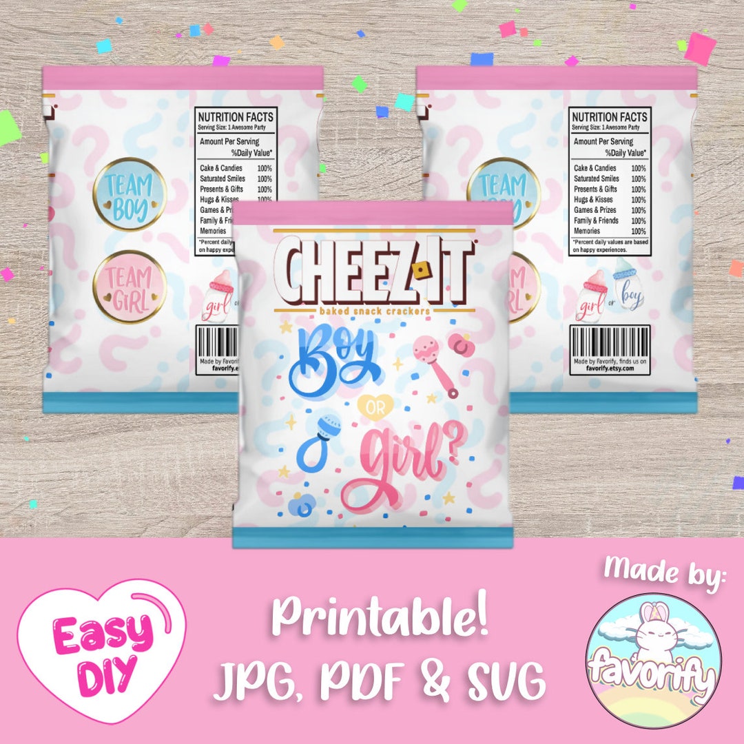 Gender Reveal Cheez-it Wrapper Gender Reveal Boy or Girl Favor Bags ...