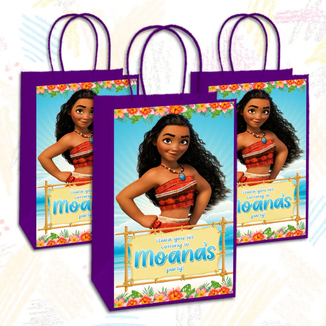 Moana Gift Bag Label Moana Party Favor Bags Gable Box Digital File ...