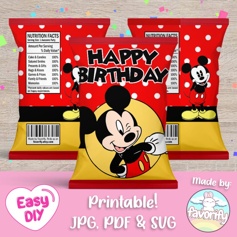 Mickey Mouse Chip Bags Wrapper - Favor Bags - Chips - Digital File ...
