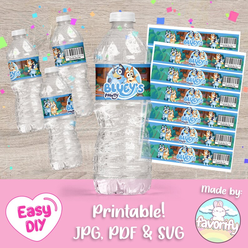 Bluey Water Bottle Label Bluey Party Bingo Bluey Blue Party Favor Bags ...