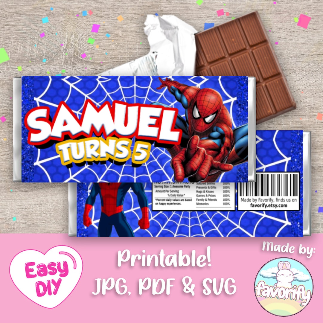 Spiderman Candy Bar Wrapper - Chocolate Wrapper - Spider-man - Peter ...
