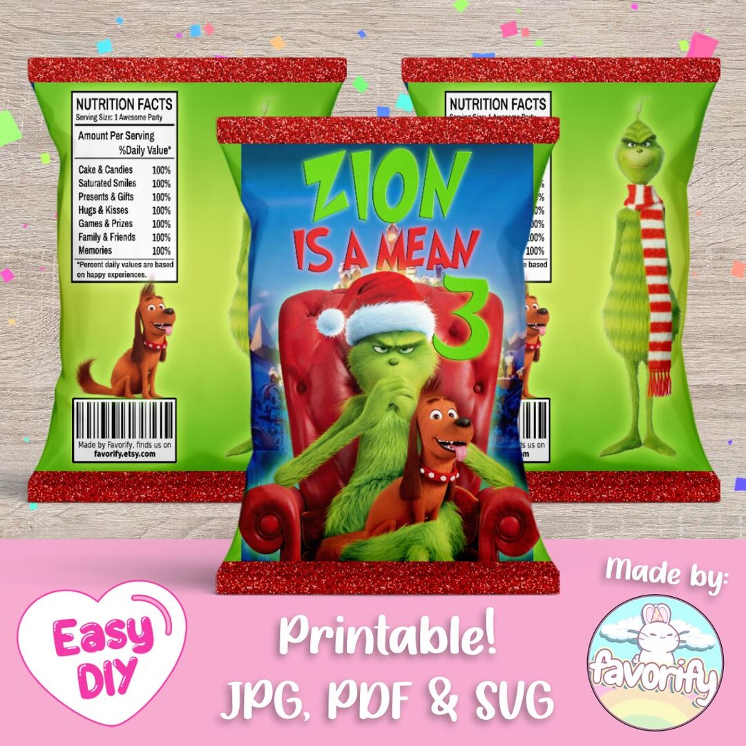 The Grinch Birthday Chip Bags Wrapper - the Grinch Birthday - Christmas ...