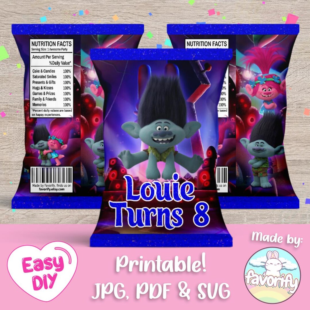 Trolls Chip Bags Wrapper - Trolls Party - Trolls Labels - Boy - Poppy ...