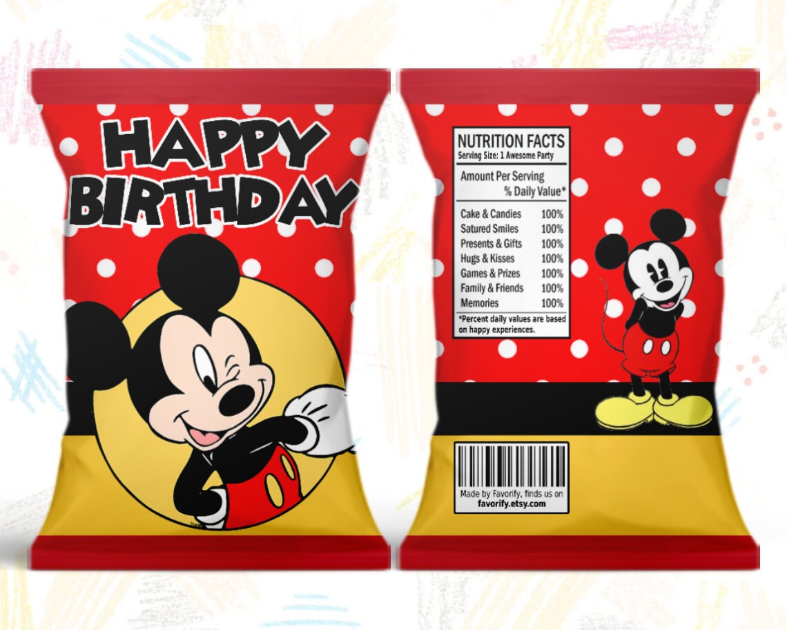 Mickey Mouse Chip Bags Wrapper Favor Bags Chips Digital File Instant ...