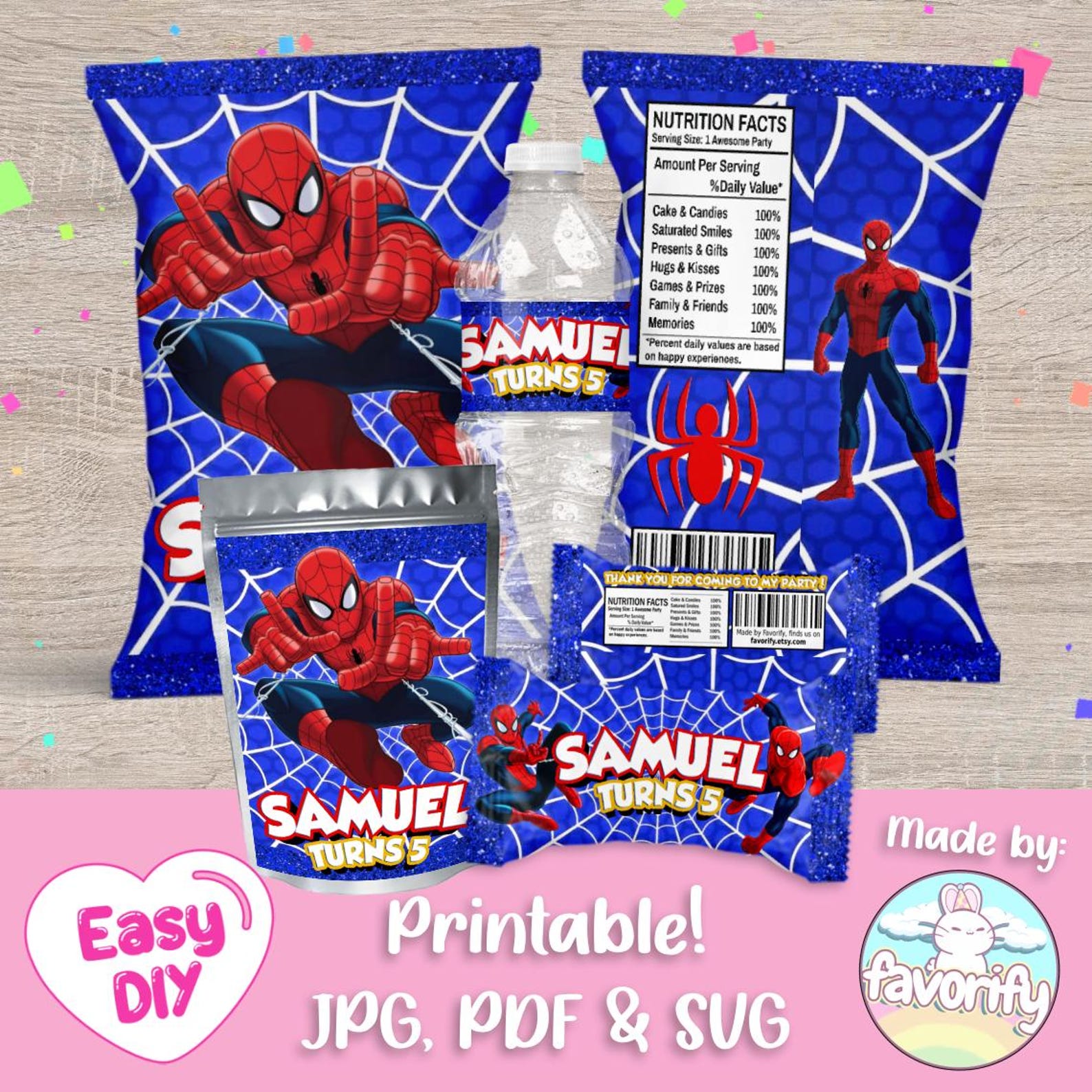 Spiderman Birthday Favors Bundle Chip Bags Wrapper Krispies Water Juice ...