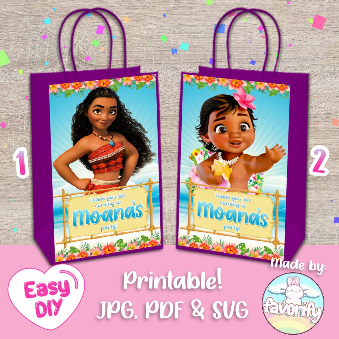 Moana Gift Bag Label - Baby Moana Party - Gift Bags - Candy Bag - Favor ...
