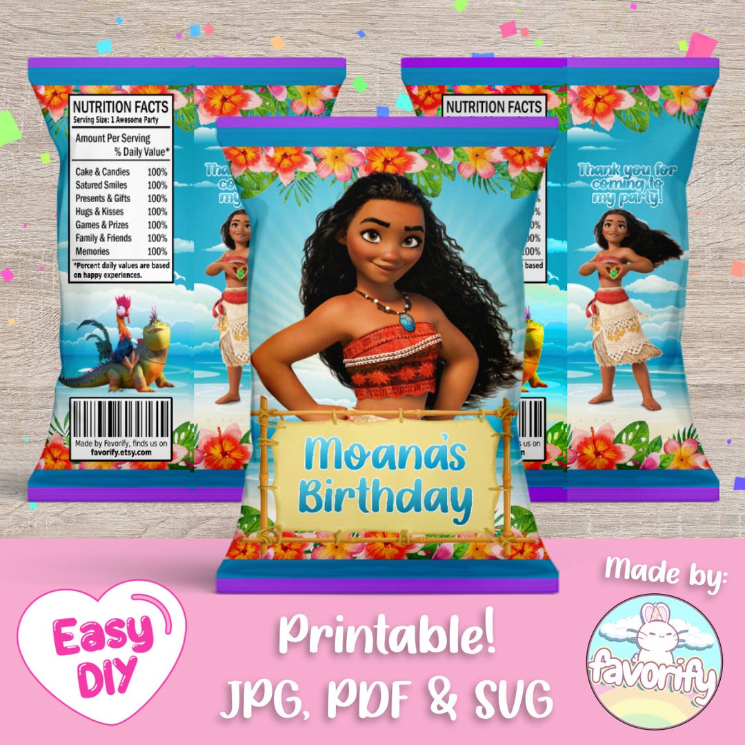 Moana Chip Bags Wrapper - Baby Moana Party - Favor Bags - Chips ...
