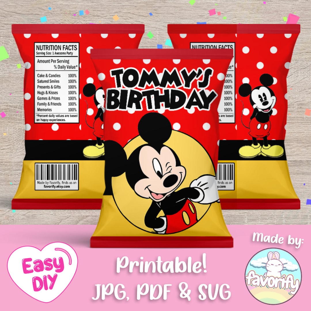 Mickey Mouse Chip Bags Wrapper Favor Bags Chips Digital File ...