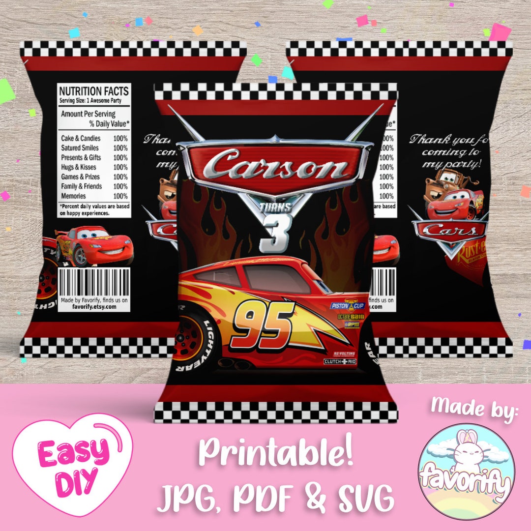 Cars Chip Bags Wrapper - Cars Party - Lightning Mcqueen - Cars Movie ...