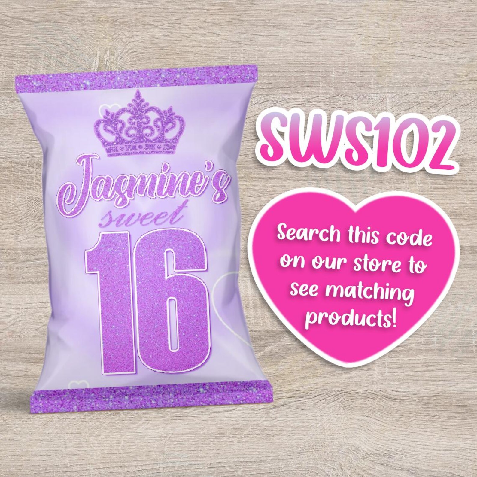 Sweet 16 Chip Bags Wrapper - Sweet Sixteen - 16 Birthday - Sixteen ...