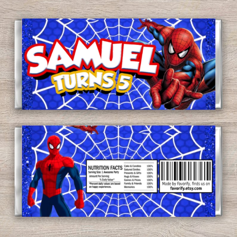 Spiderman Candy Bar Wrapper - Chocolate Wrapper - Spider-man - Peter ...