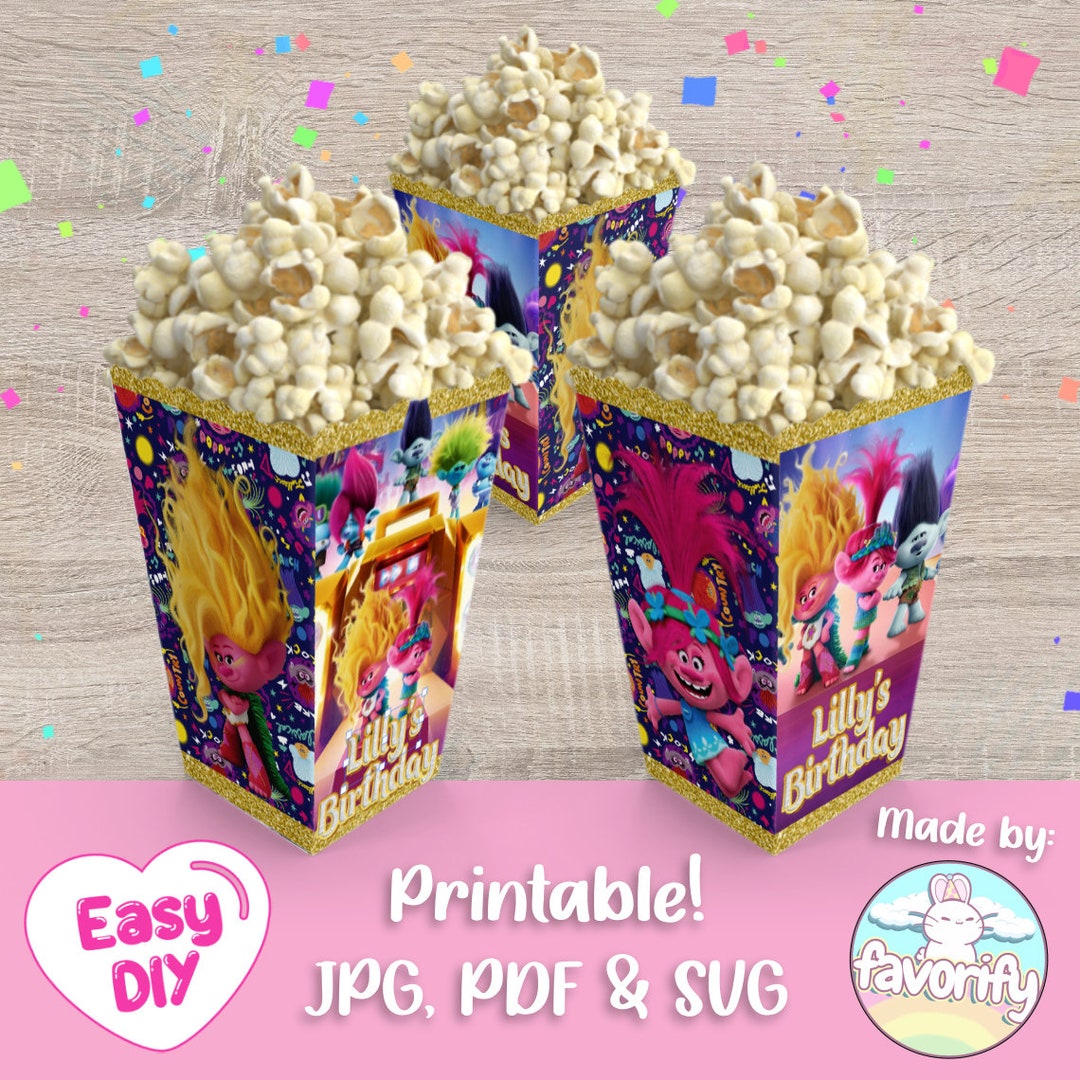 Trolls Popcorn Box - Trolls 3 Party - Treat Box - Poppy - Popped Corn ...