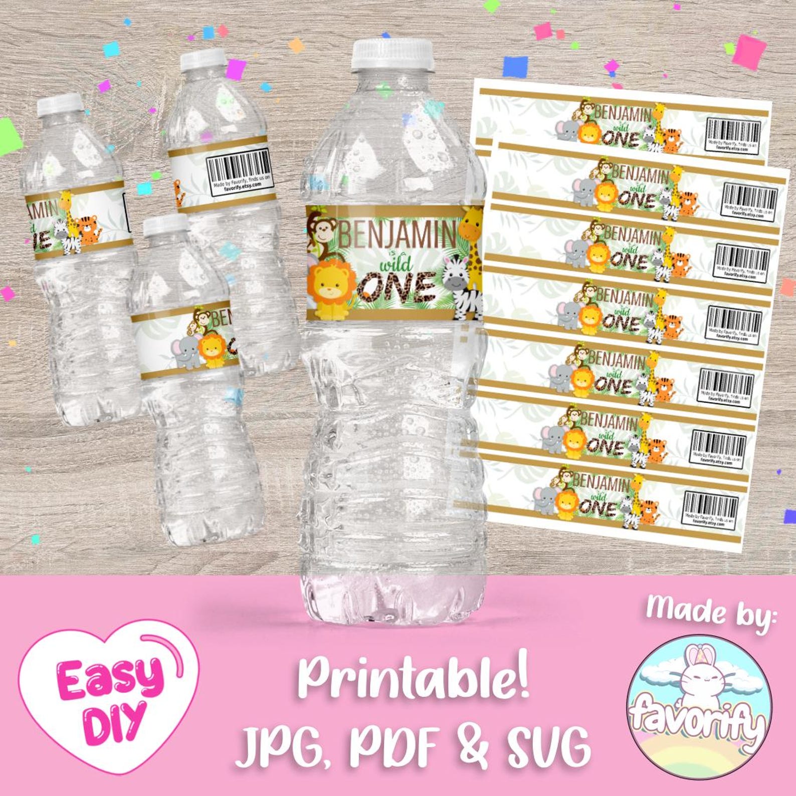 Wild One Water Bottle Labels - First Birthday - Safari - 1st Birthday ...