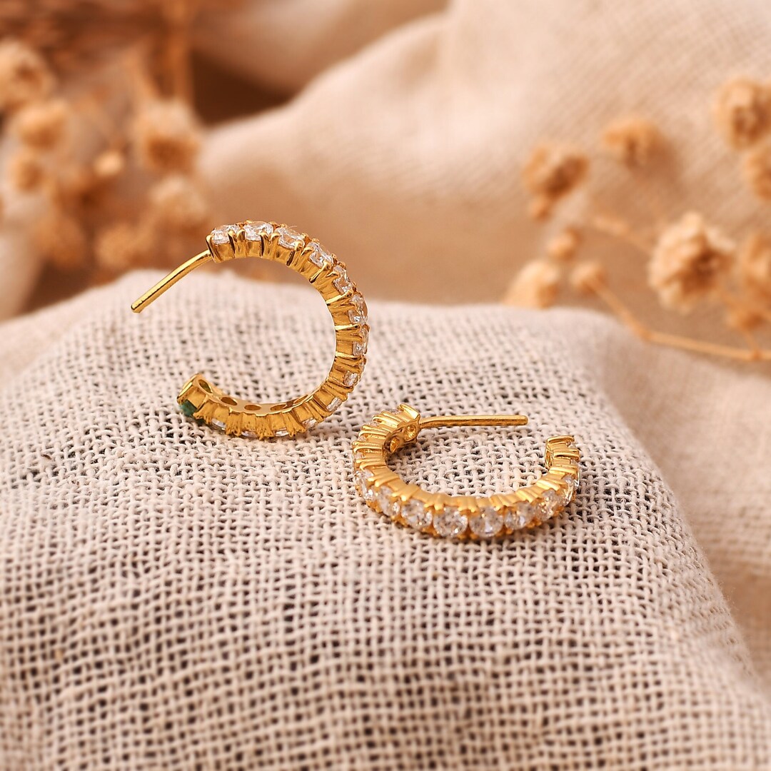 Diamond Hoop Earrings, Round Stone Earrings, Hoop Earrings, Hoops ...