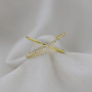 Pave X Diamond Ring / 14k Solid Gold Criss Cross Diamond Ring / Diamond ...