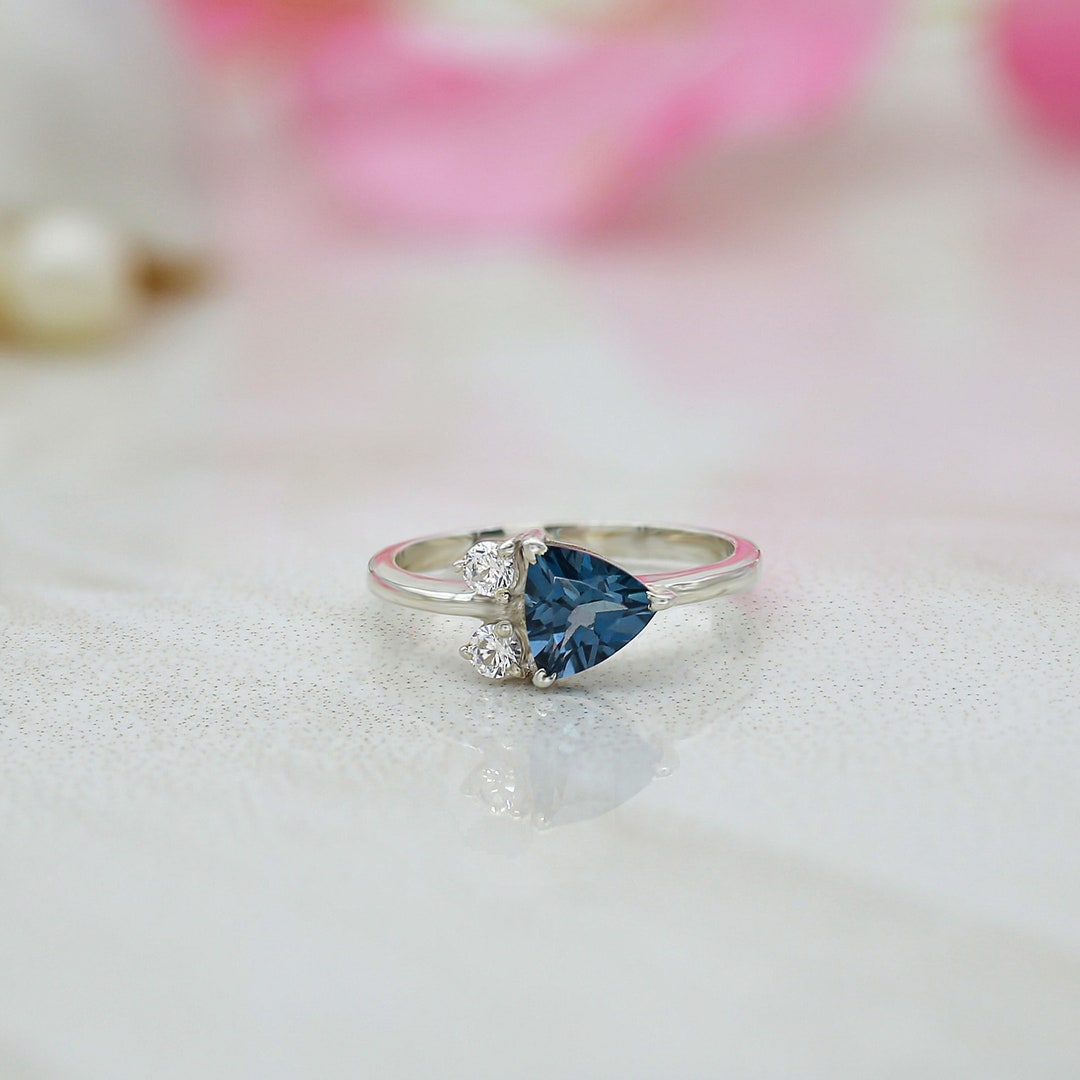 Trillion London Blue Topaz Engagement Ring: 14k Gold Bridal Ring - Etsy