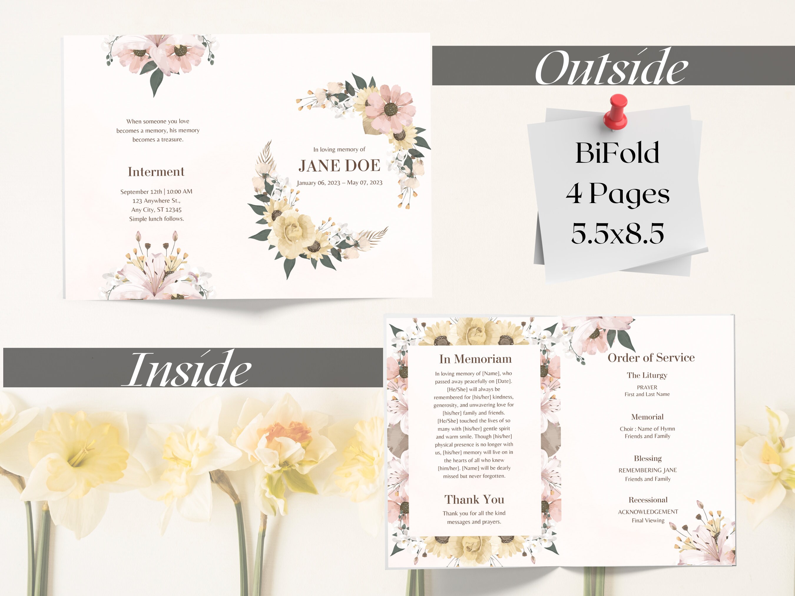 Obituary Template Funeral Cards Invitation Canva Template Editable ...