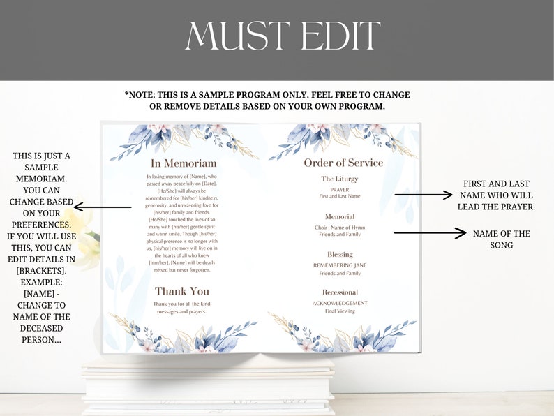 Obituary Template Funeral Cards Invitation Canva Template Editable ...