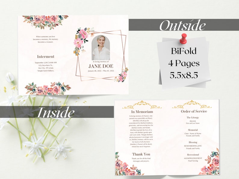 Obituary Template Funeral Cards Invitation Canva Template Editable ...