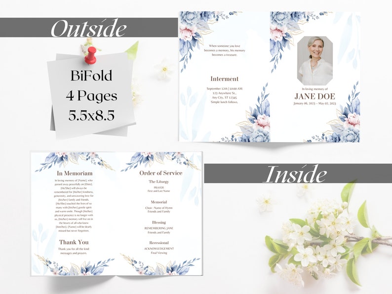 Obituary Template Funeral Cards Invitation Canva Template Editable ...