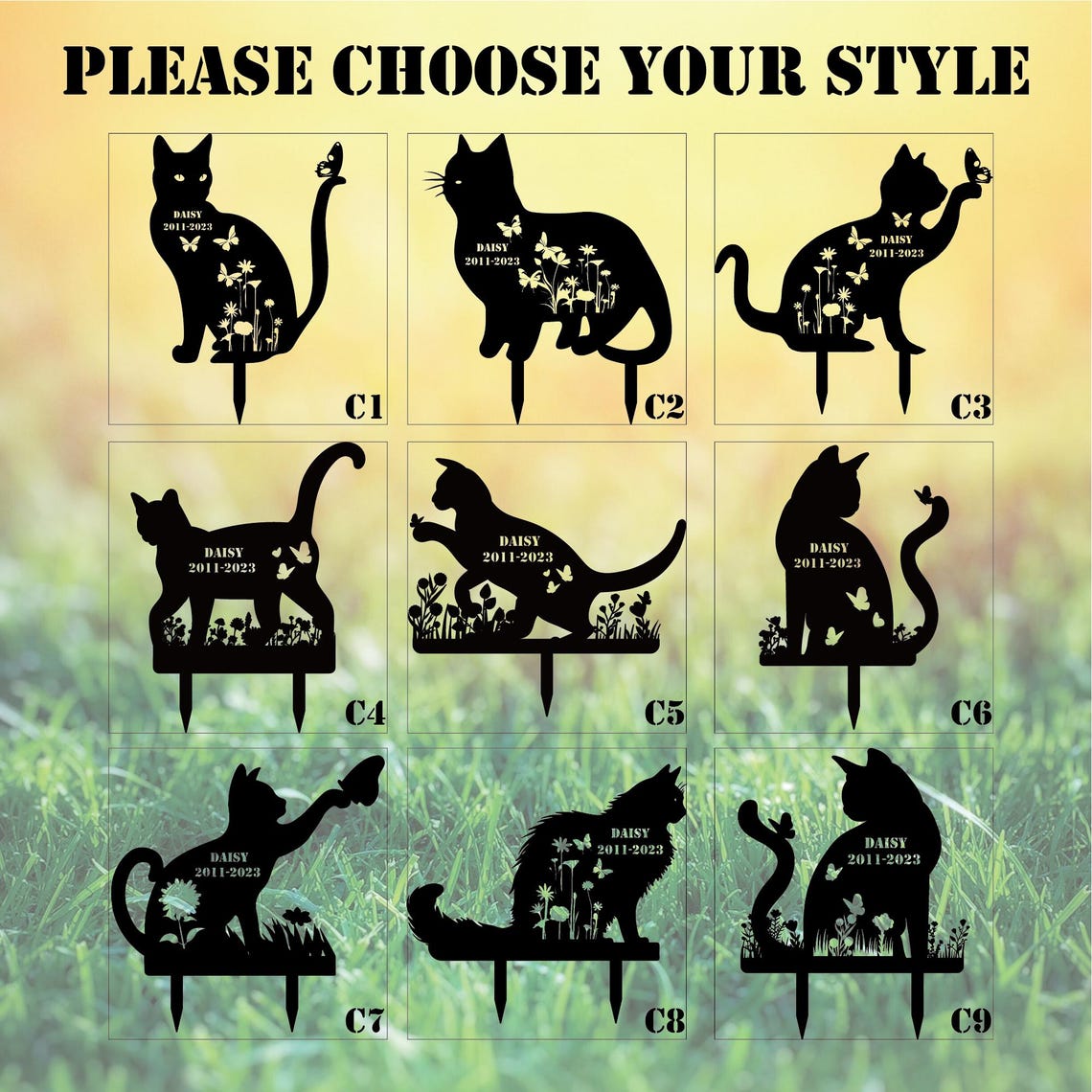 Personalized Cat Yard Stake, Metal Cat Garden Stakes Decor, Custom Cat ...