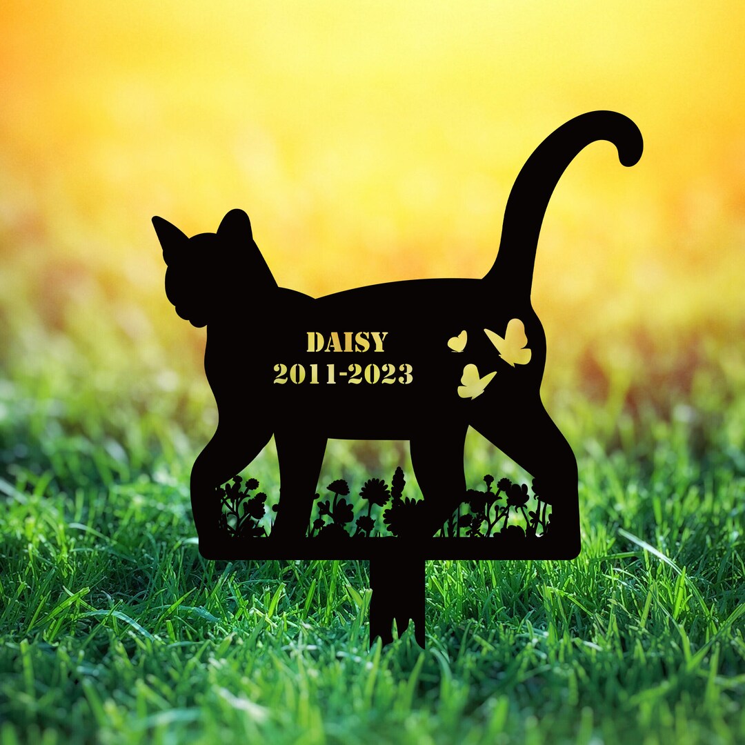 Personalized Cat Yard Stake, Custom Cat Silhouette Metal Art Name Sign ...