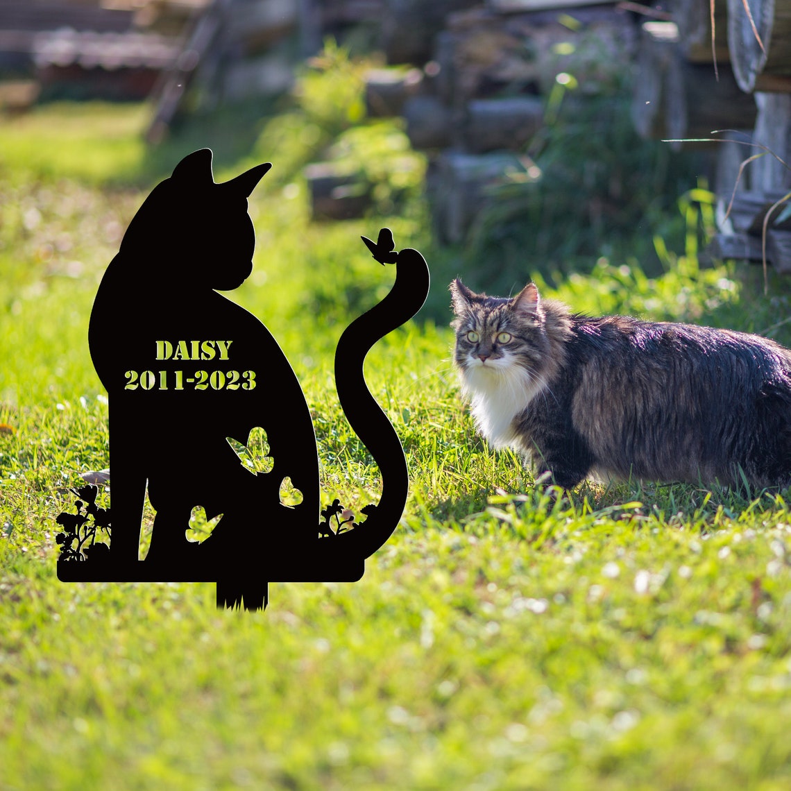 Personalized Cat Yard Stake, Metal Cat Garden Stakes Decor, Custom Cat ...