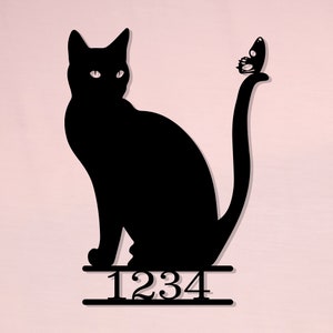 Cat Metal House Number Sign, Address Plaque for House, Personalized ...