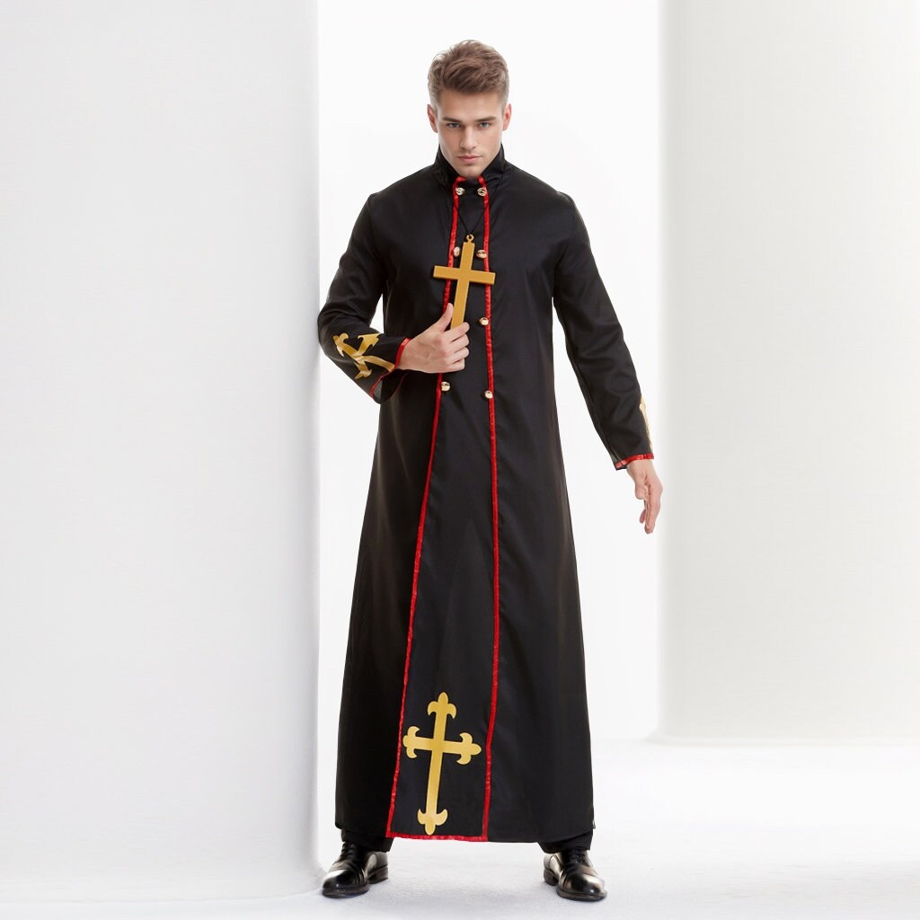Priest Robe Halloween Scary Costume Robe Clergy Onesie Black Mystery ...