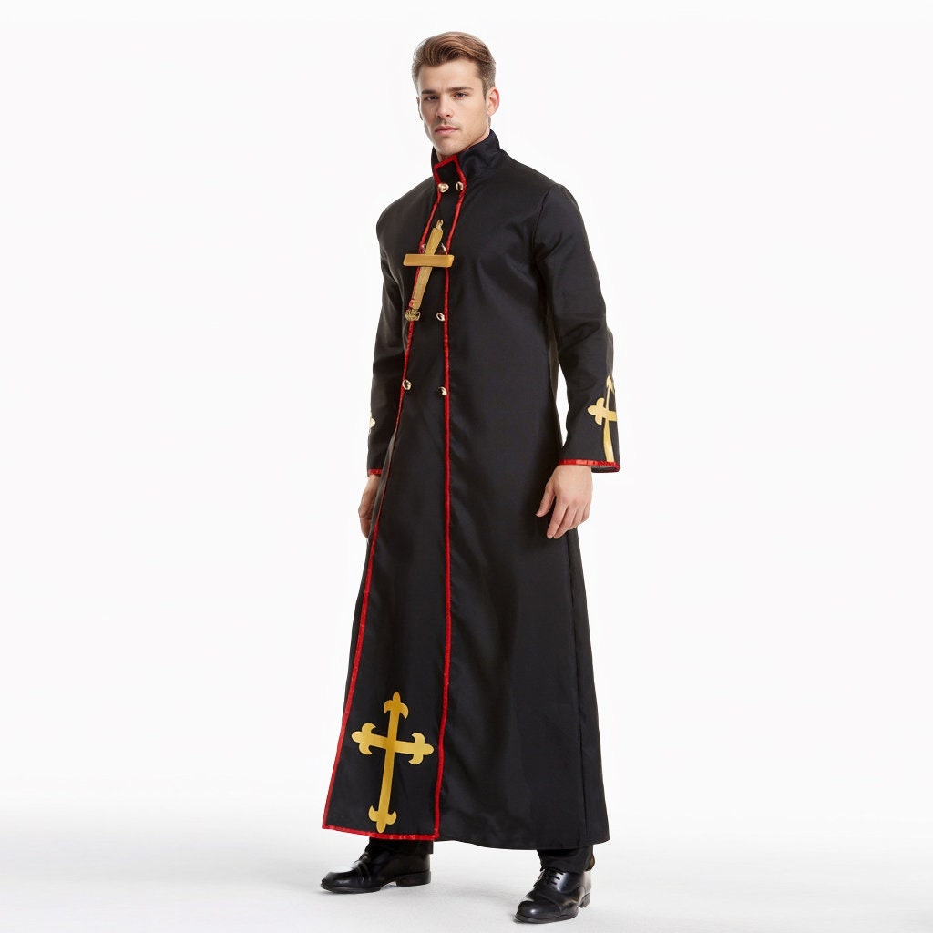 Priest Robe Halloween Scary Costume Robe Clergy Onesie Black Mystery ...