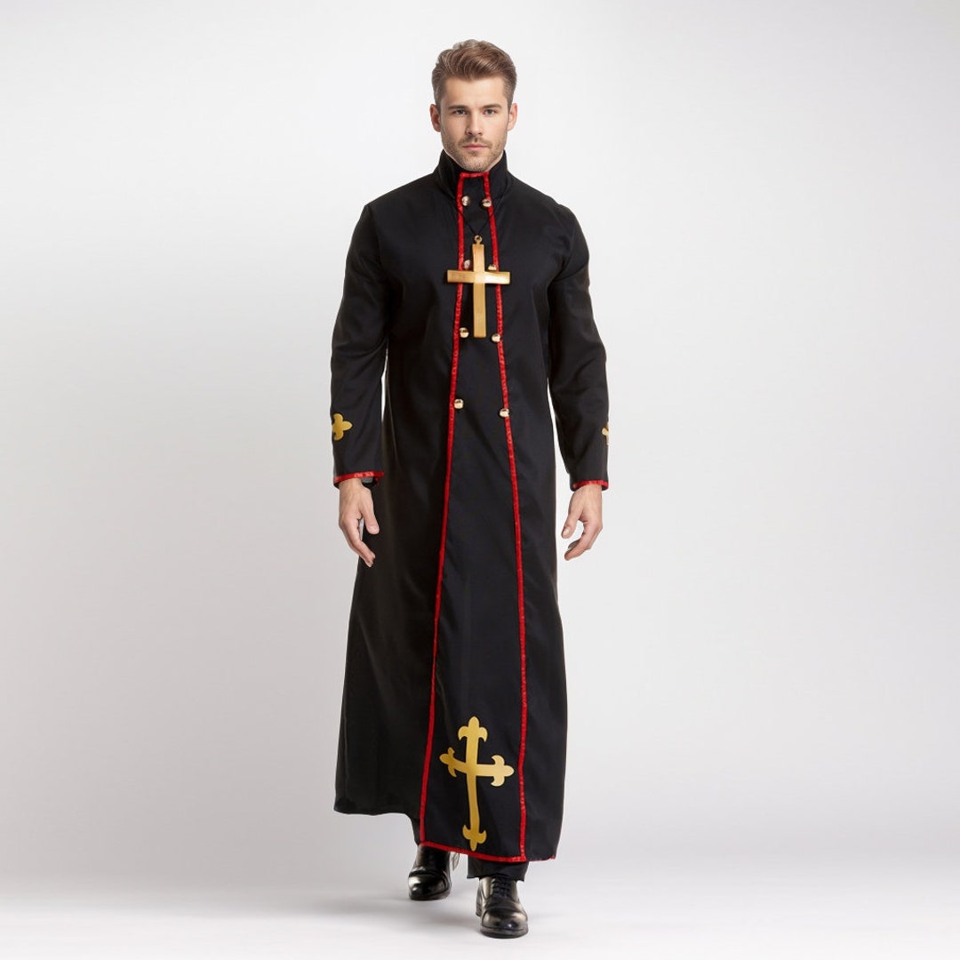 Priest Robe Halloween Scary Costume Robe Clergy Onesie Black Mystery ...
