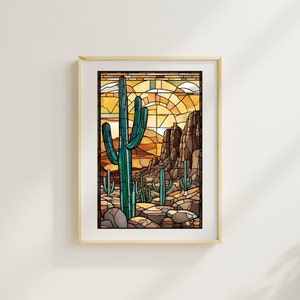 Arizona State Poster, Stained Glass Print, Saguaro Cactus, Arizona ...