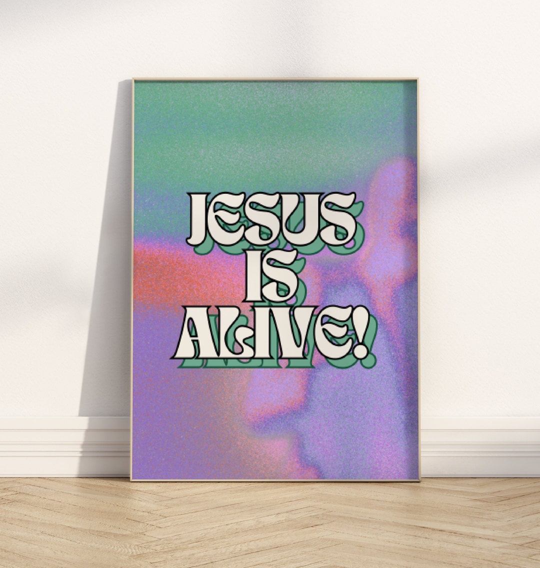 Retro Jesus is Alive Poster: Trendy Christian Wall Decor (digital ...