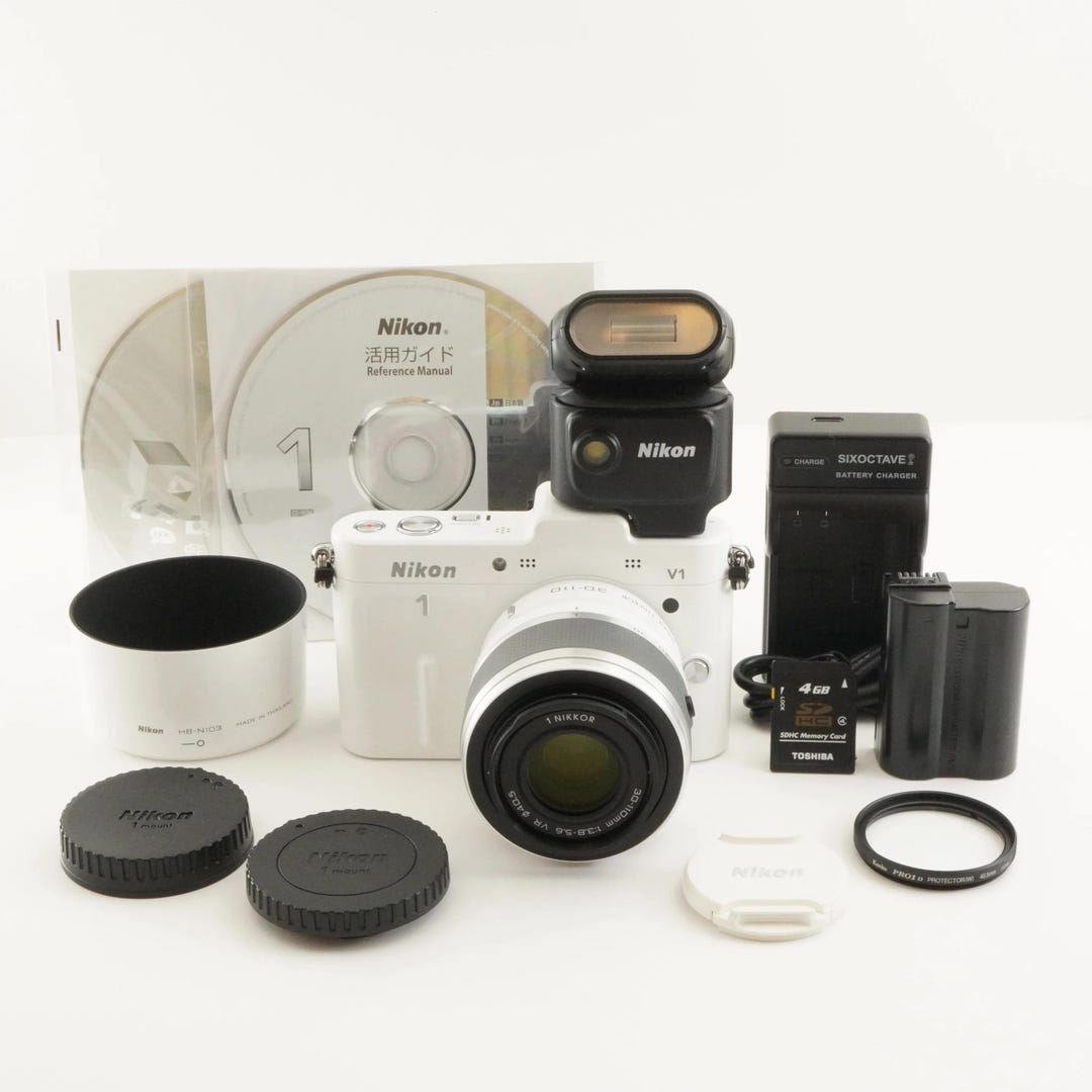Nikon 1 V1 White [5,108 Shots] + 30-110mm + SB-N5 + 4GB Sdhc Card From ...