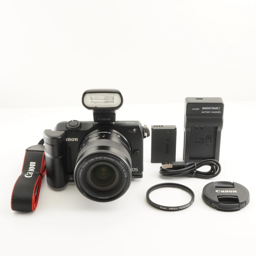 Canon EOS M2 Black + EF-M 18-55mm is Stm + Speedlite 90EX From Japan ...