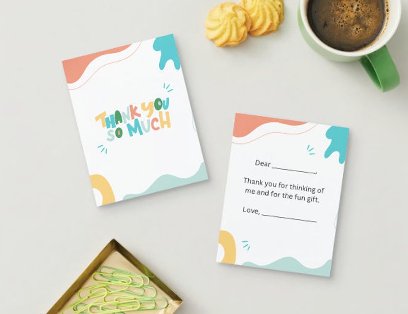 Colorful Thank You Note | Fillable Cards | Two Designs | Choose More or ...