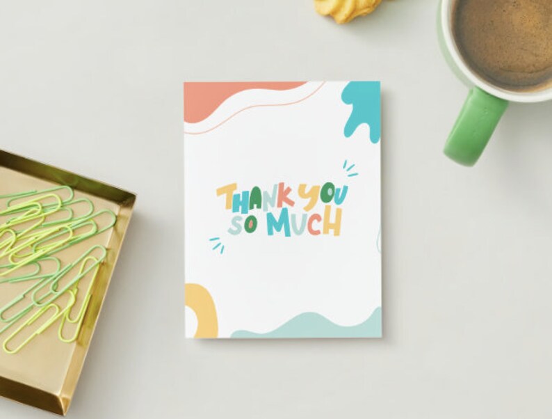 Colorful Thank You Note | Fillable Cards | Two Designs | Choose More or ...