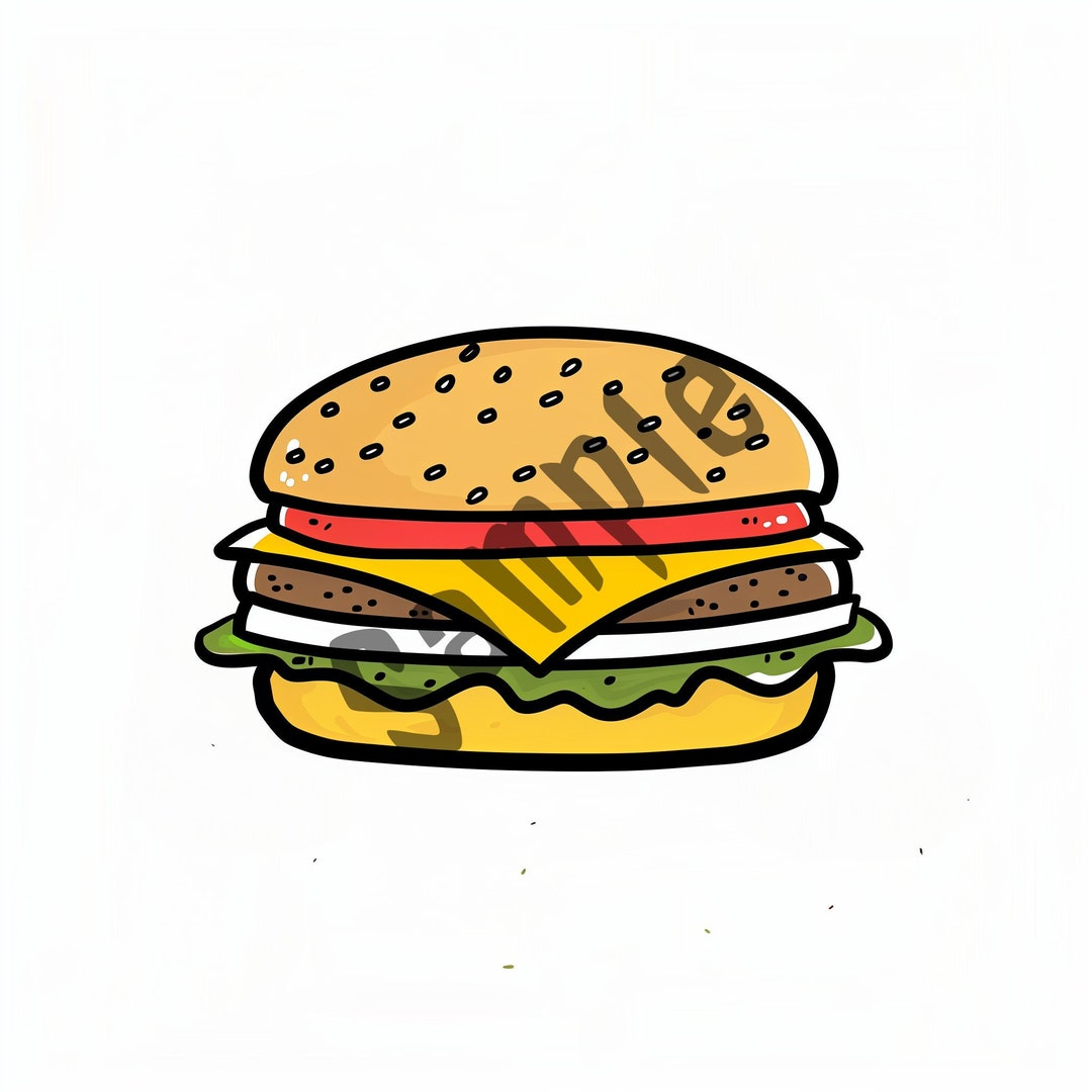 Cartoon Cheeseburger Digital Download PNG, Hamburger With Cheese Lover ...
