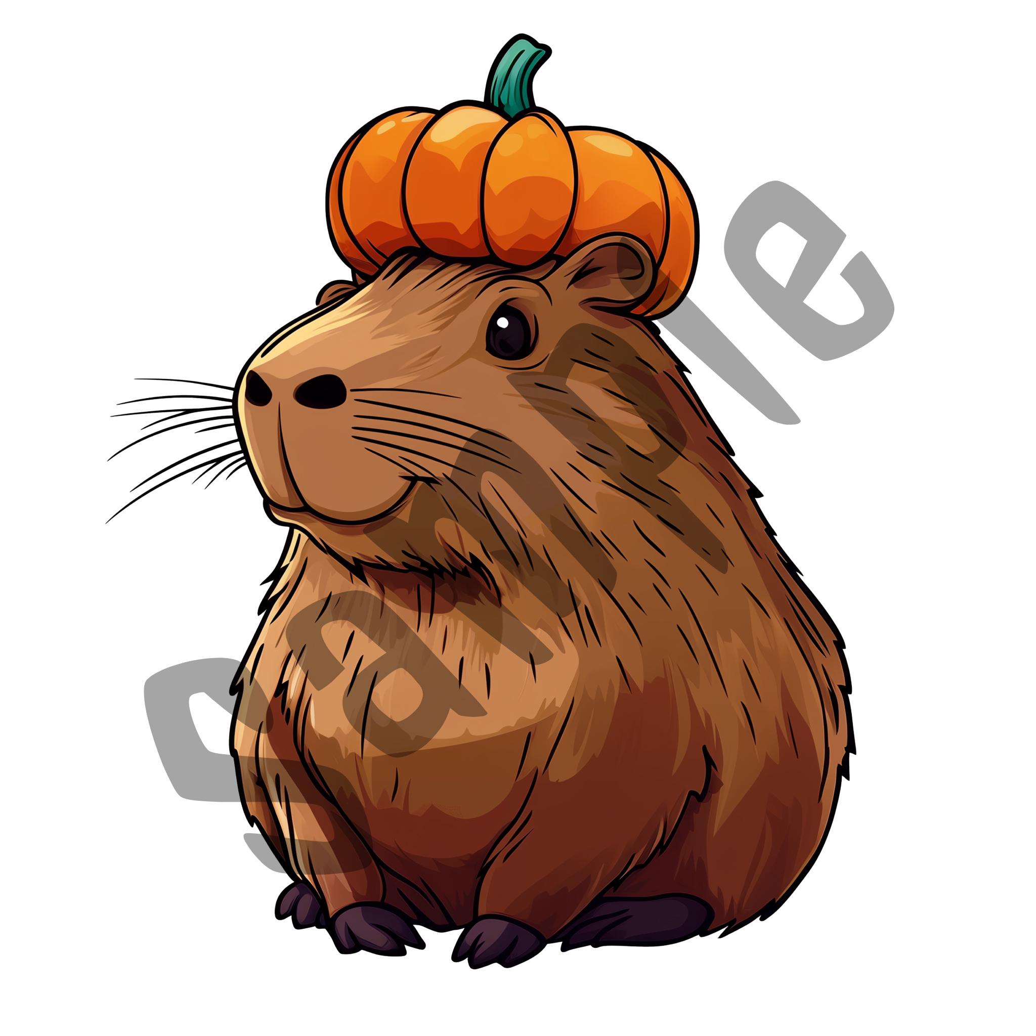 Cartoon Spooky, Creepy, Cute, Halloween Capybara With Pumpkin on Head ...