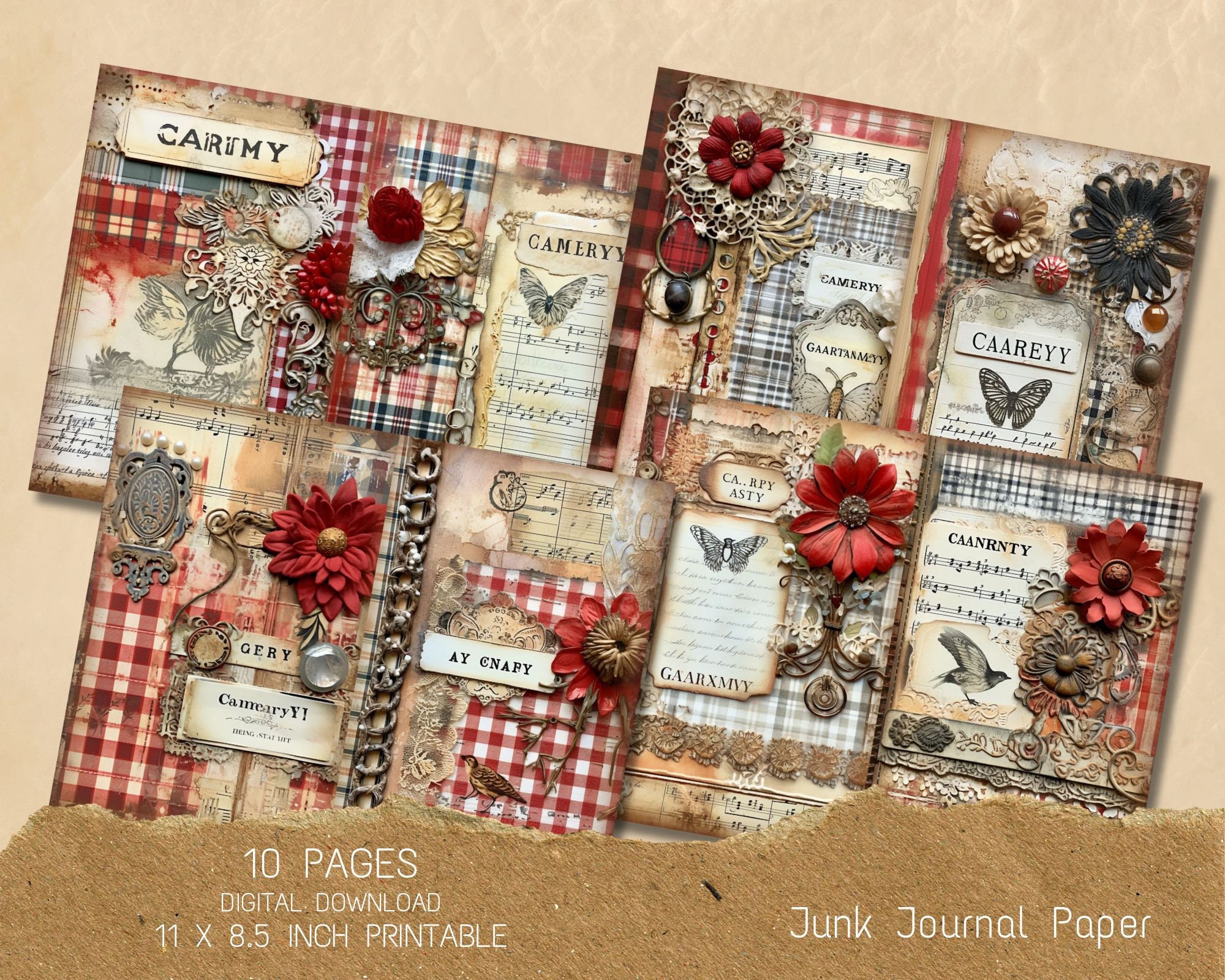 Plaid Patterns Junk Journal Pages, Digital Scrapbook Paper Kit, Plaid ...